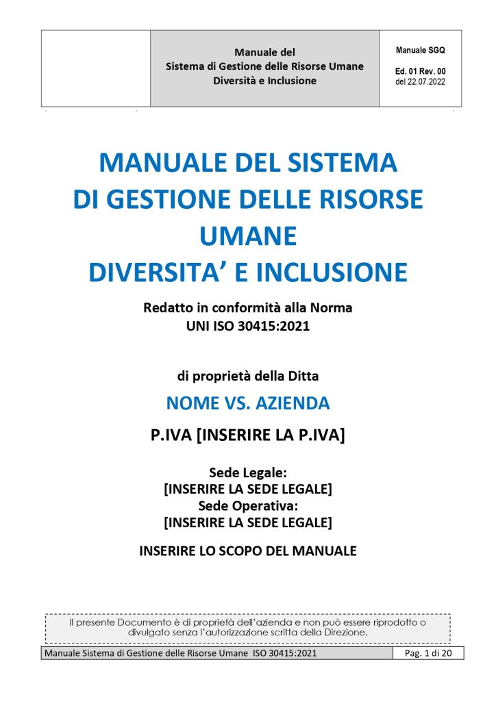 Kit Documentale Sistema di Gestione ISO 30415 - SistemiDiGestione.biz